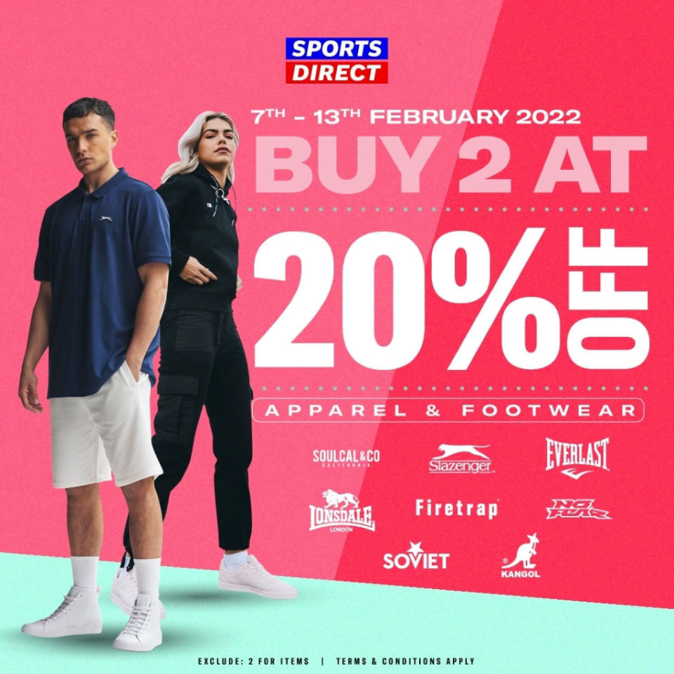 Buy 2 at 20% OFF by Sports Direct @ Sunway BigBox Mall